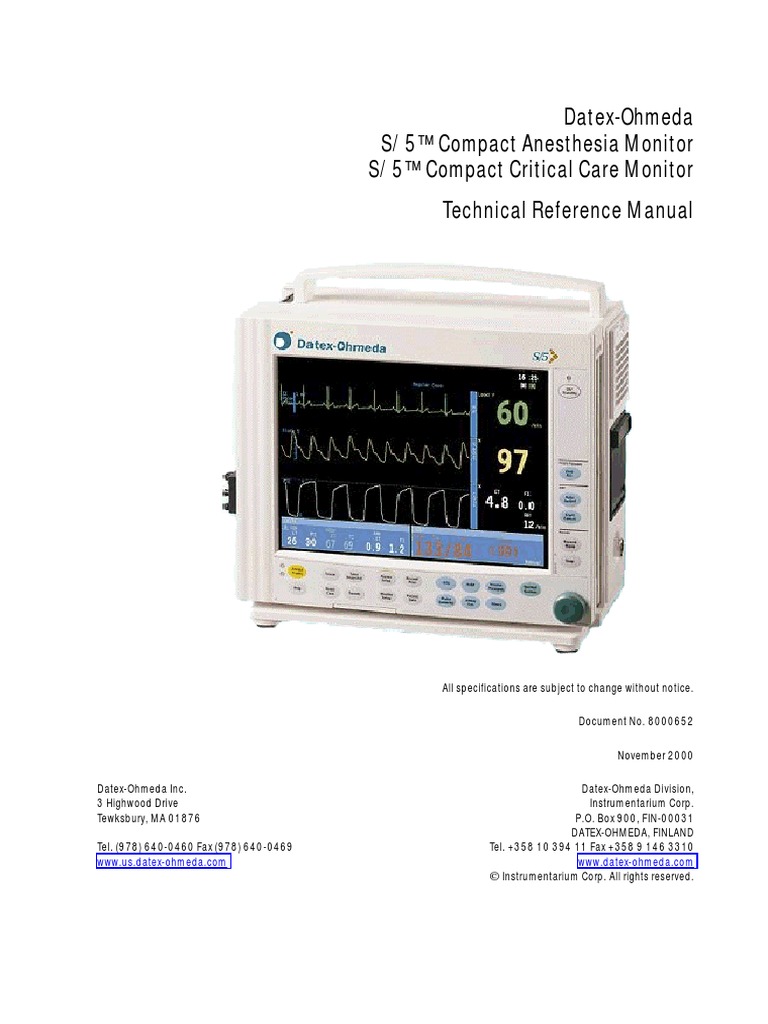 Datex-Ohmeda S/5™ Compact Anesthesia Monitor S/5™ Compact Critical Care ...