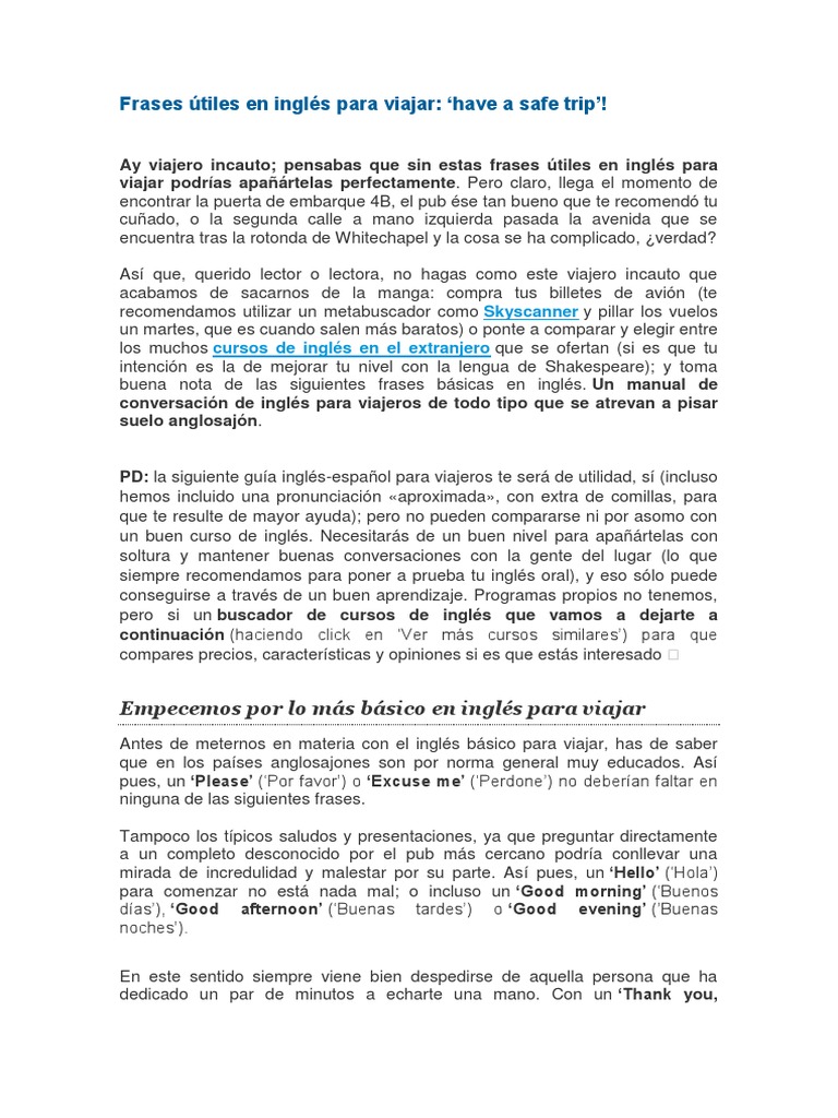 Frases útiles En Inglés Para Viajar Pdf Lingüística Idiomas Del