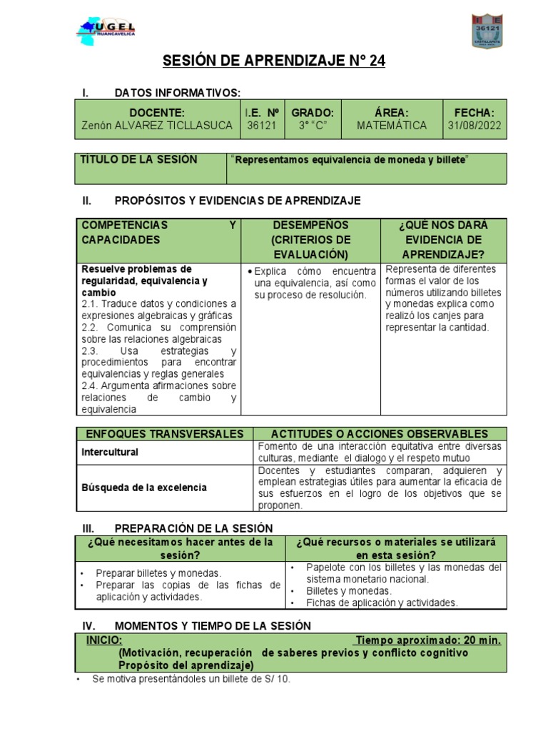 Equivalencias de Monedas y Billetes 3° | PDF | Dinero | Evaluación