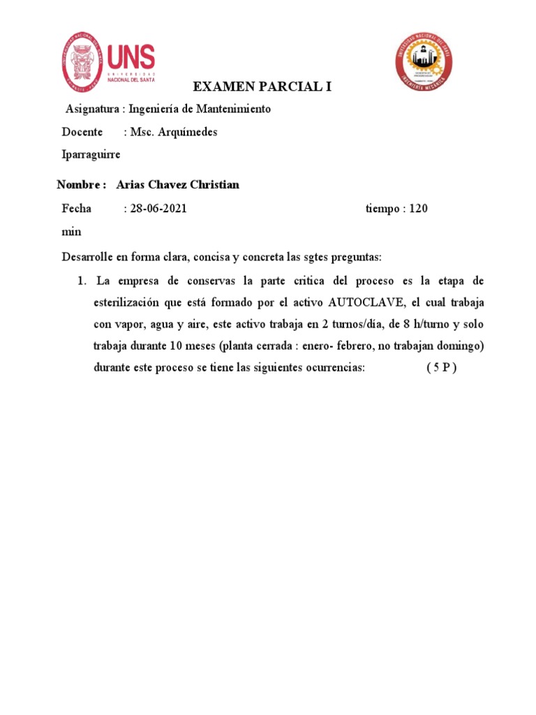 Arias Chavez Christian EXAMEN PARCIAL I - I.M - UNS | PDF