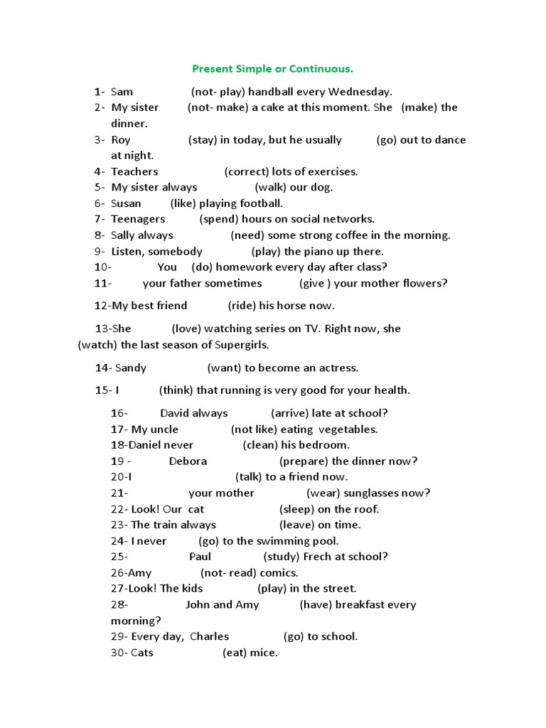 30 Present Tense Exercises. | PDF
