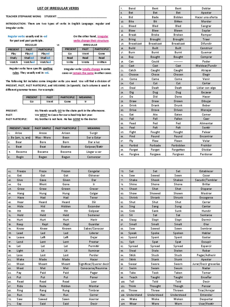 Irregular Verbs | PDF | Verb | Morphology