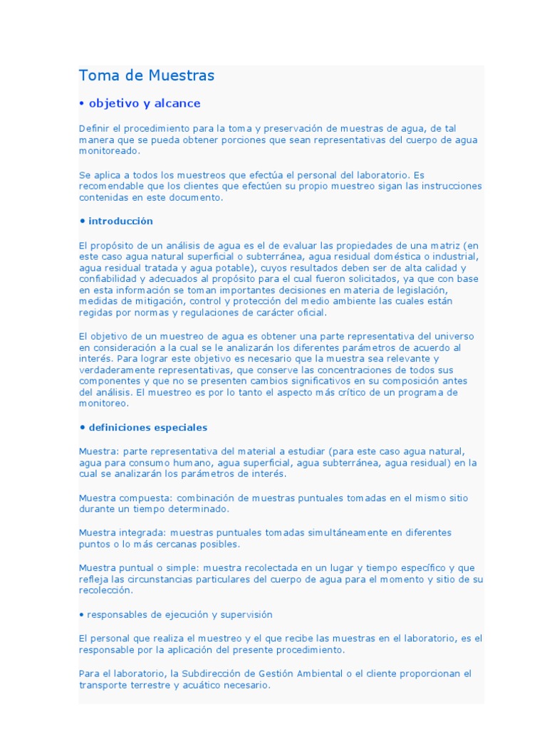 Toma de Muestras | PDF | Refrigerador | Agua