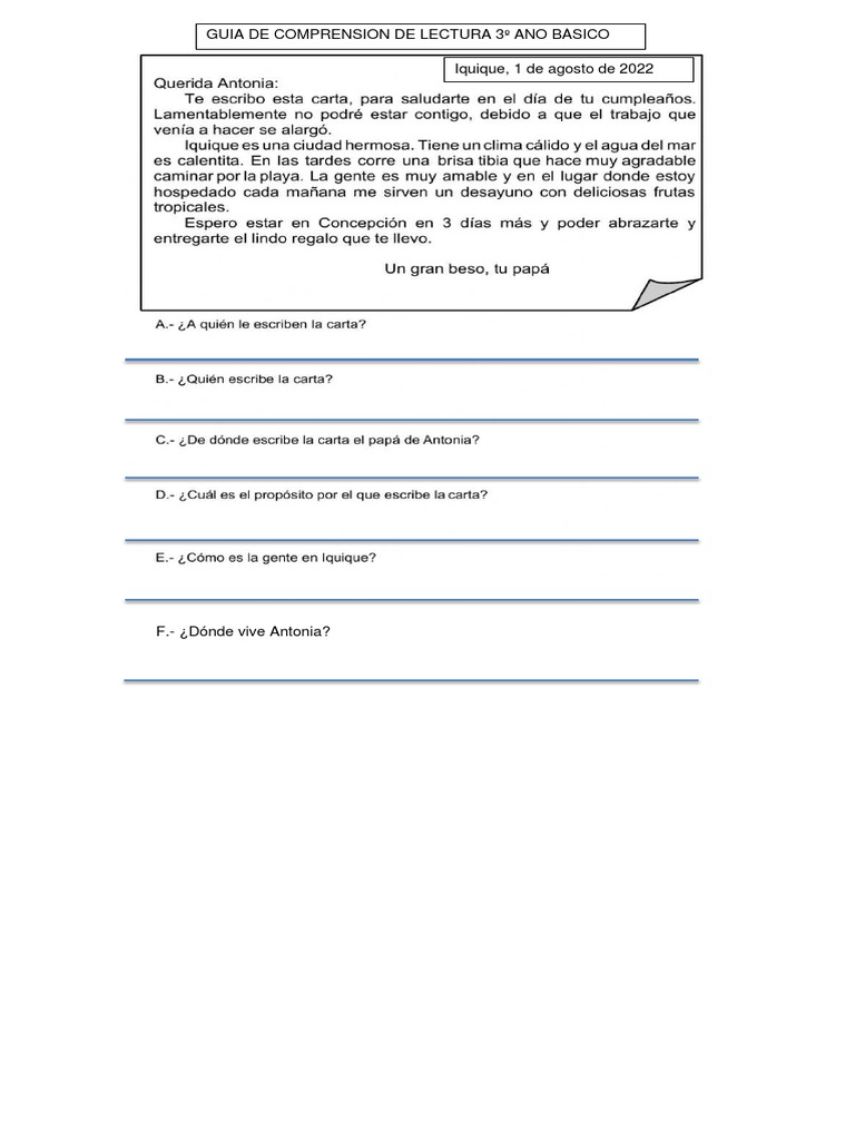 Comprension de Lectura La Carta | PDF