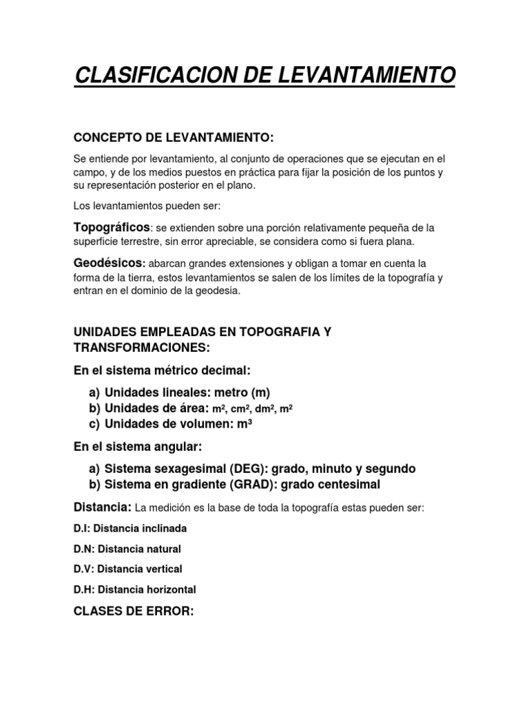 Clasificacion de Levantamiento | PDF | Medición | Topografía