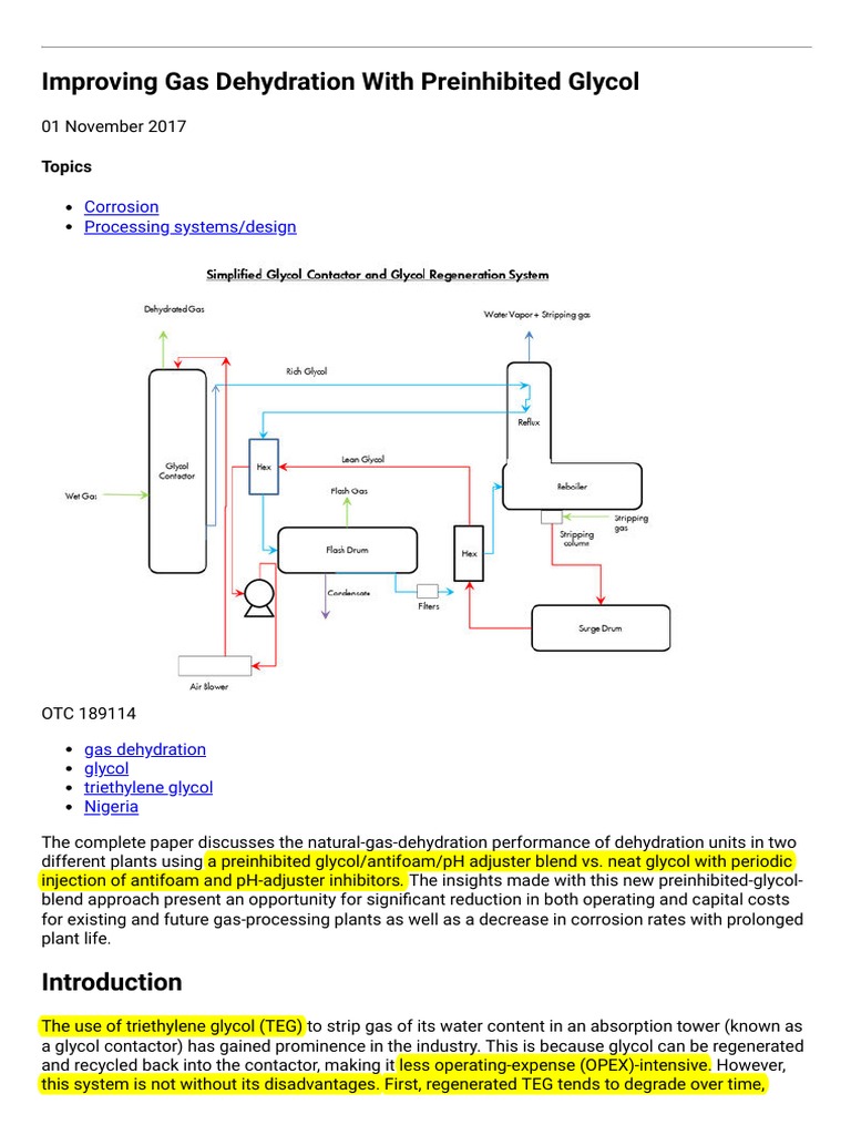 Preinhibited Glycol in Gas Dehydration | PDF | Water | Distillation