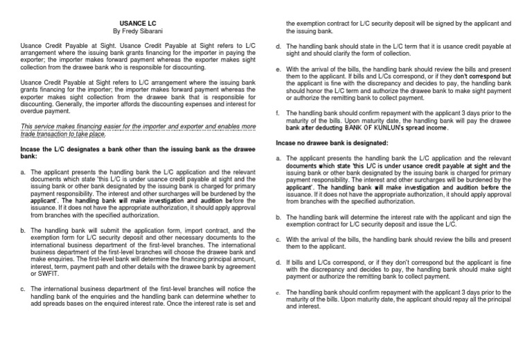 USANCE LC by FS | PDF | Banks | Interest