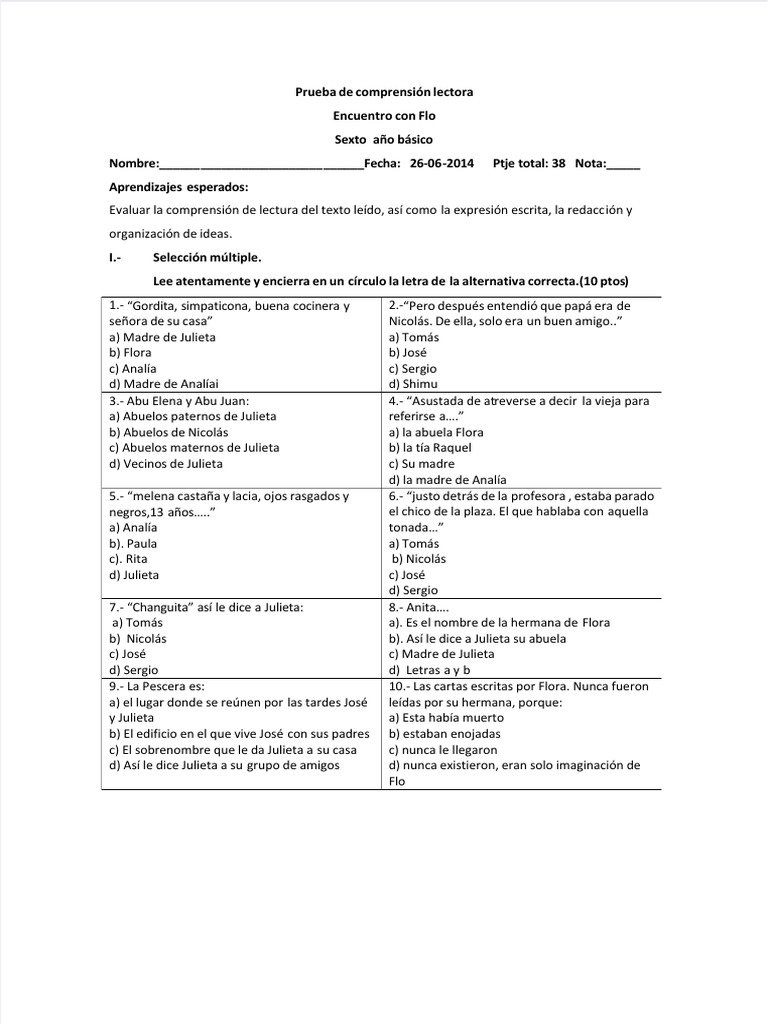 Pdfslide - Tips - Prueba Encuentro Con Flo Sexto | PDF