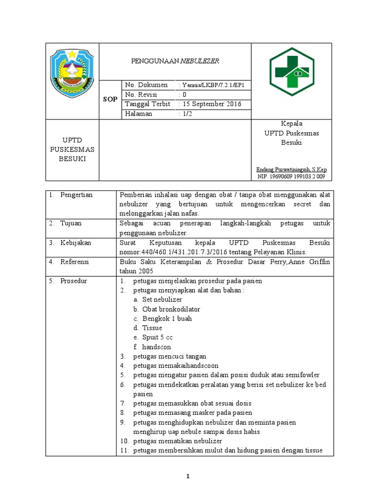 Sop Penggunaan Nebulizer.. | PDF