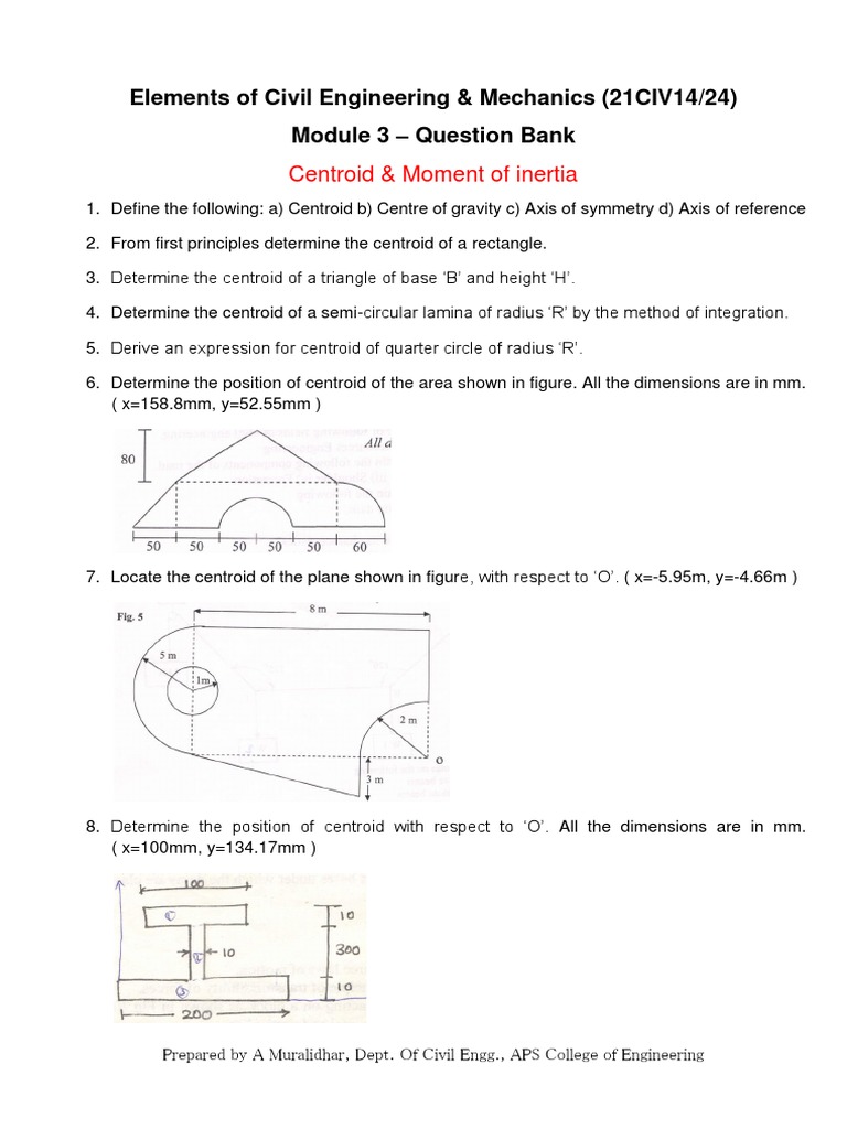 21CIV24 Module 3 QB - Centroid & Moment of Inertia | PDF | Area | Elementary Mathematics