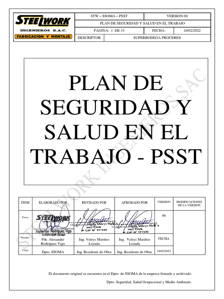 STW - Ssoma - PSST - Plan de SST - vr00 | PDF | Seguridad y salud ...