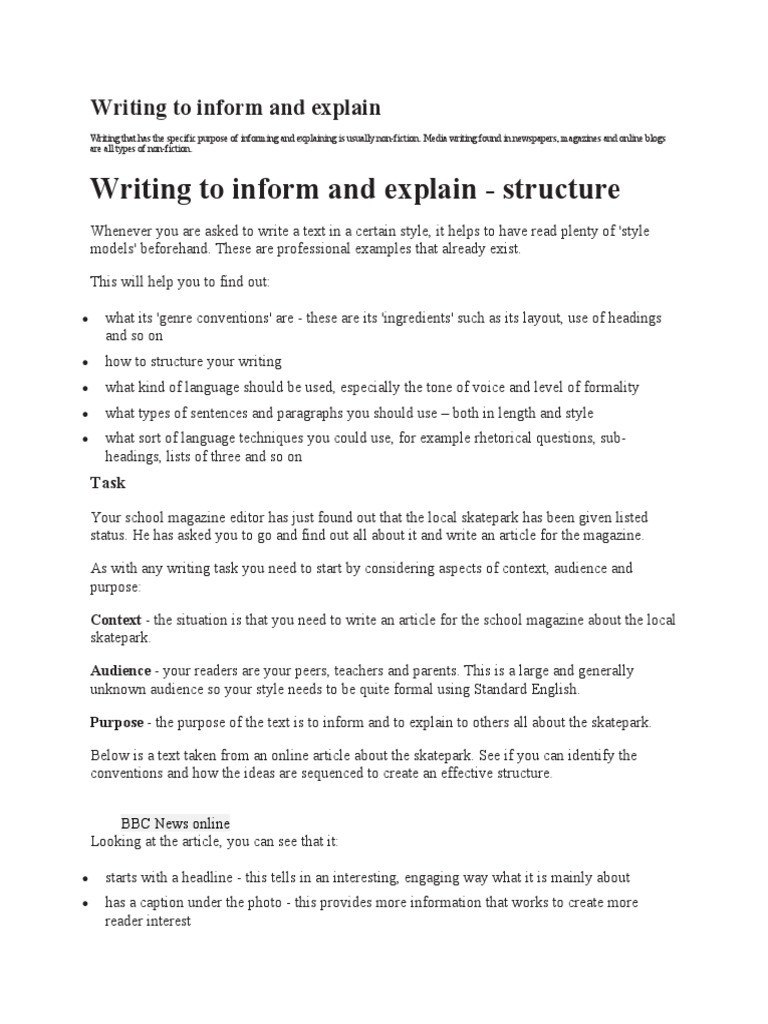 Writing To Inform and Explain | PDF | English Language | Genre