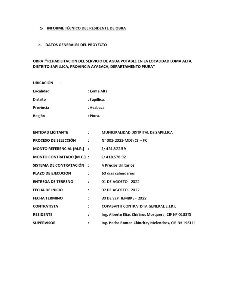 Informe Técnico de Obra | PDF | Construyendo tecnología | Diseño ambiental