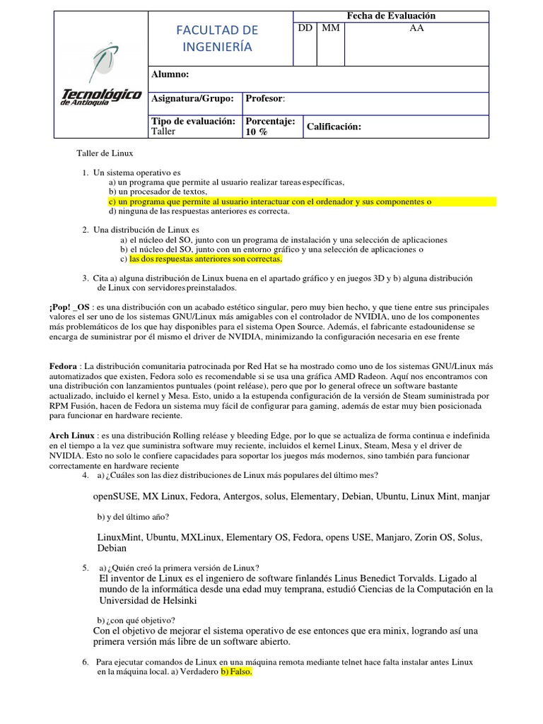 Taller de Linux | PDF | Distribución de Linux | Archivo de computadora