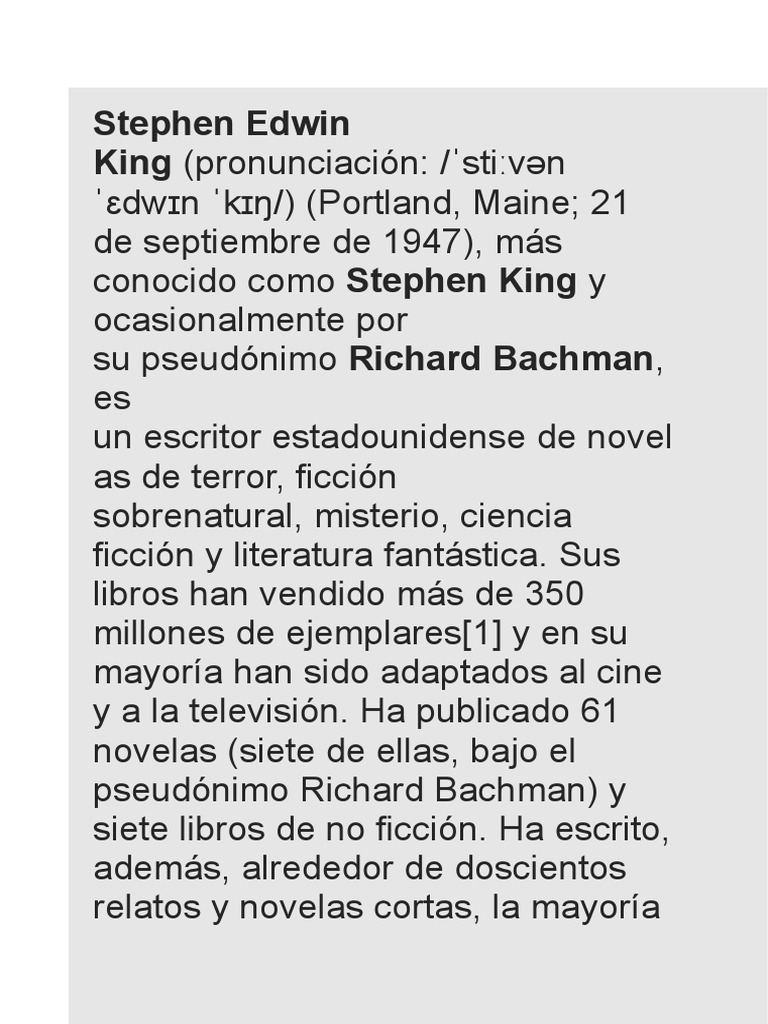 Biografía de Stephen King | PDF | Stephen King