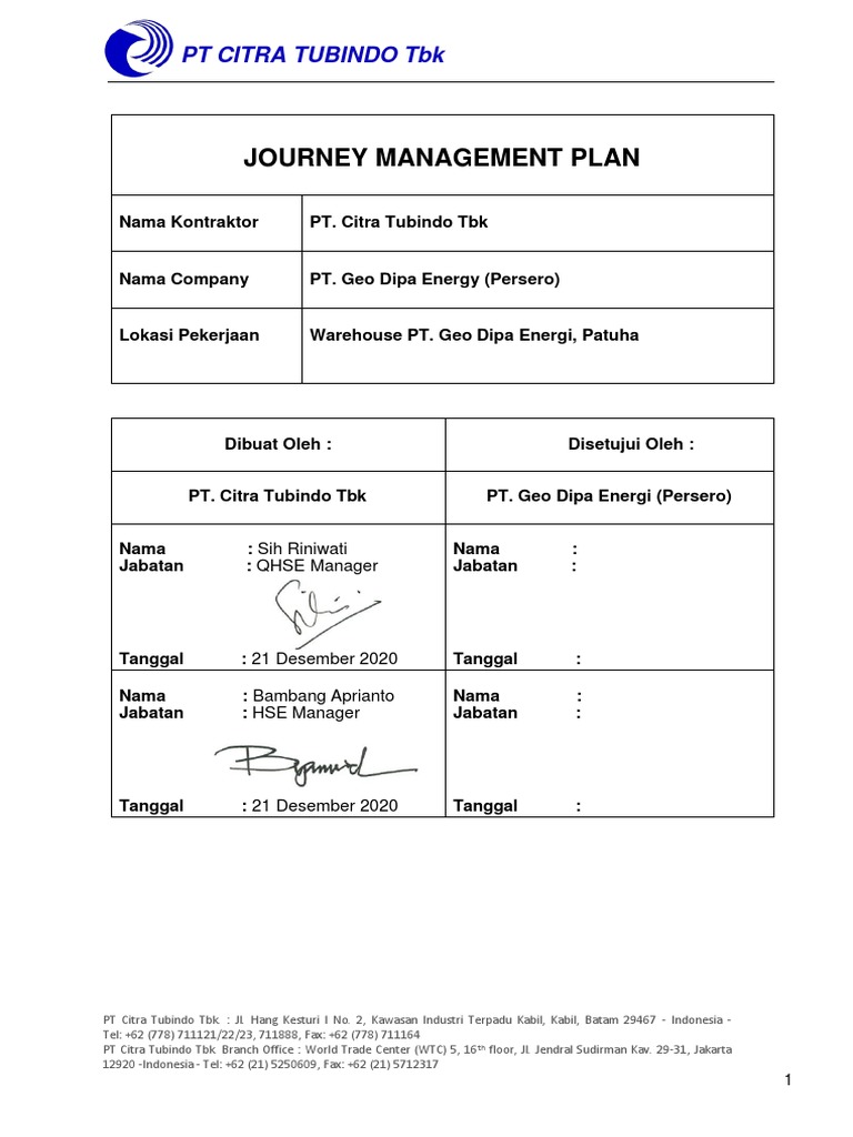 JOURNEY MANAGEMENT PLAN GDE PatuhaRev03 | PDF JOURNEY MANAGEMENT PLAN GDE PatuhaRev03 | PDF