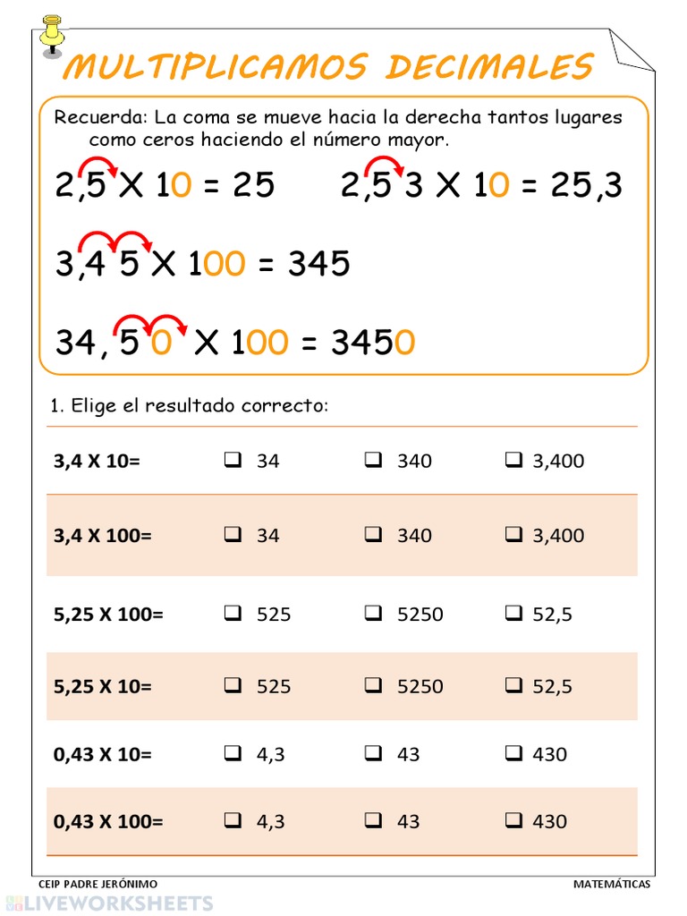 Multiplicación Decimales | PDF