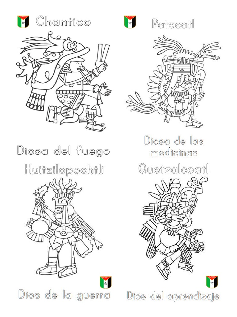 Dioses Aztecas para Recortar y Colorear | PDF