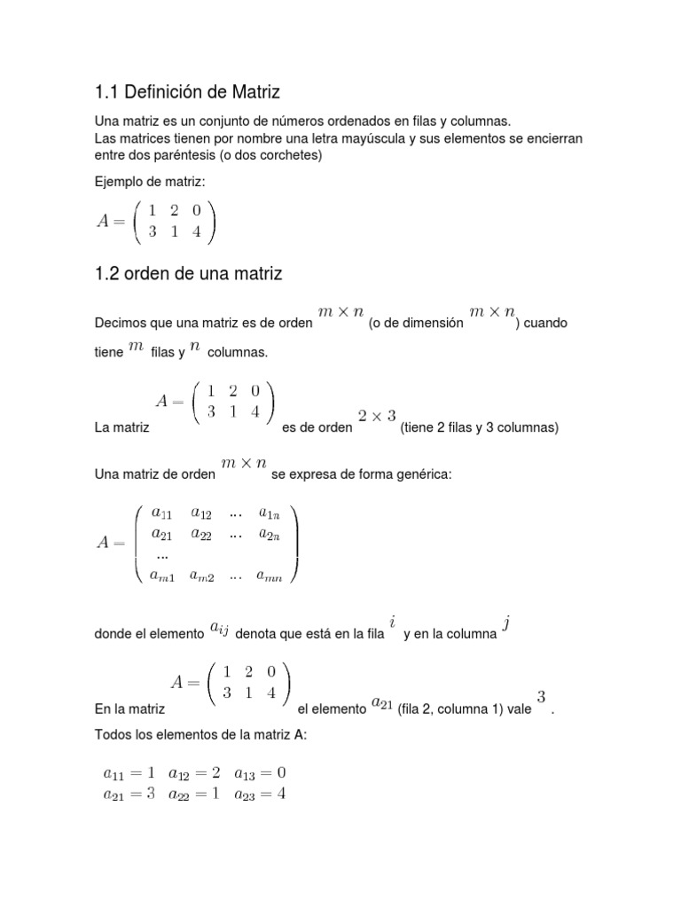 Matrices - Tipos y Operaciones - Suma - Resta - Multiplicacion | PDF ...