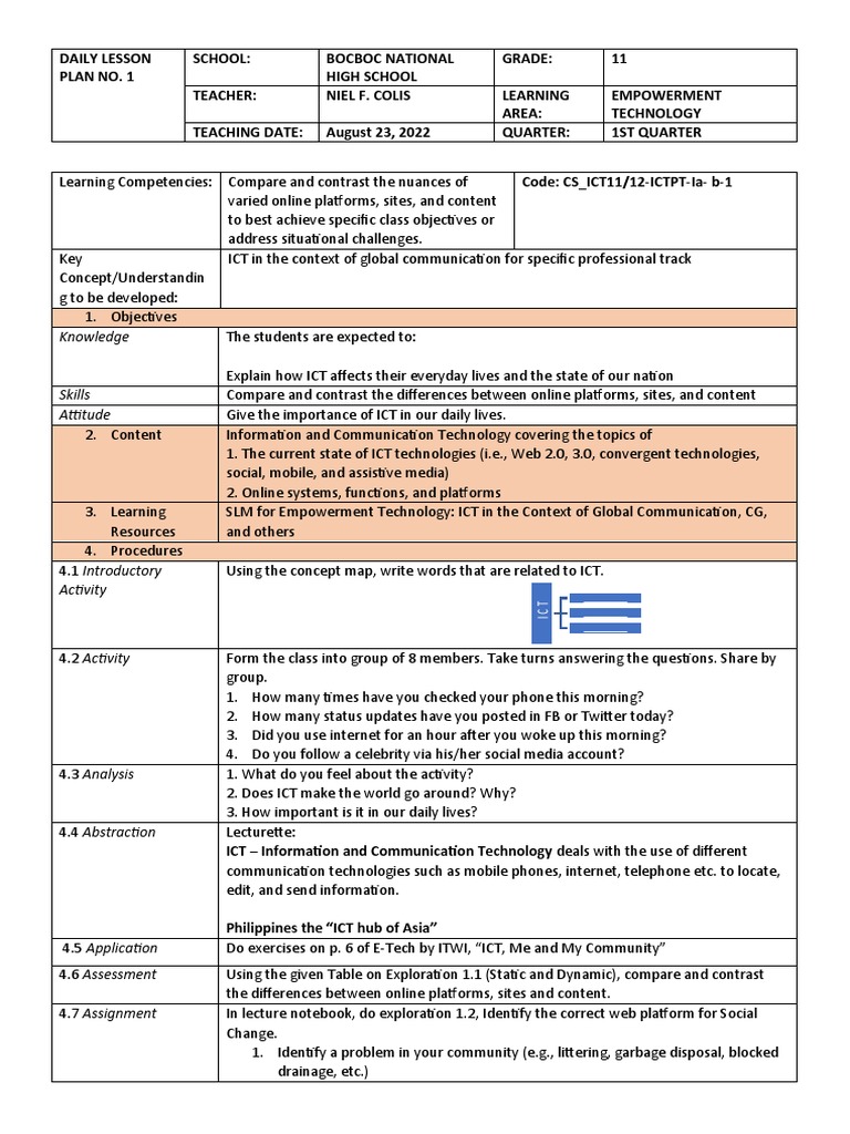 DAILY LESSON PLAN Empowerment | PDF | Educational Technology ...