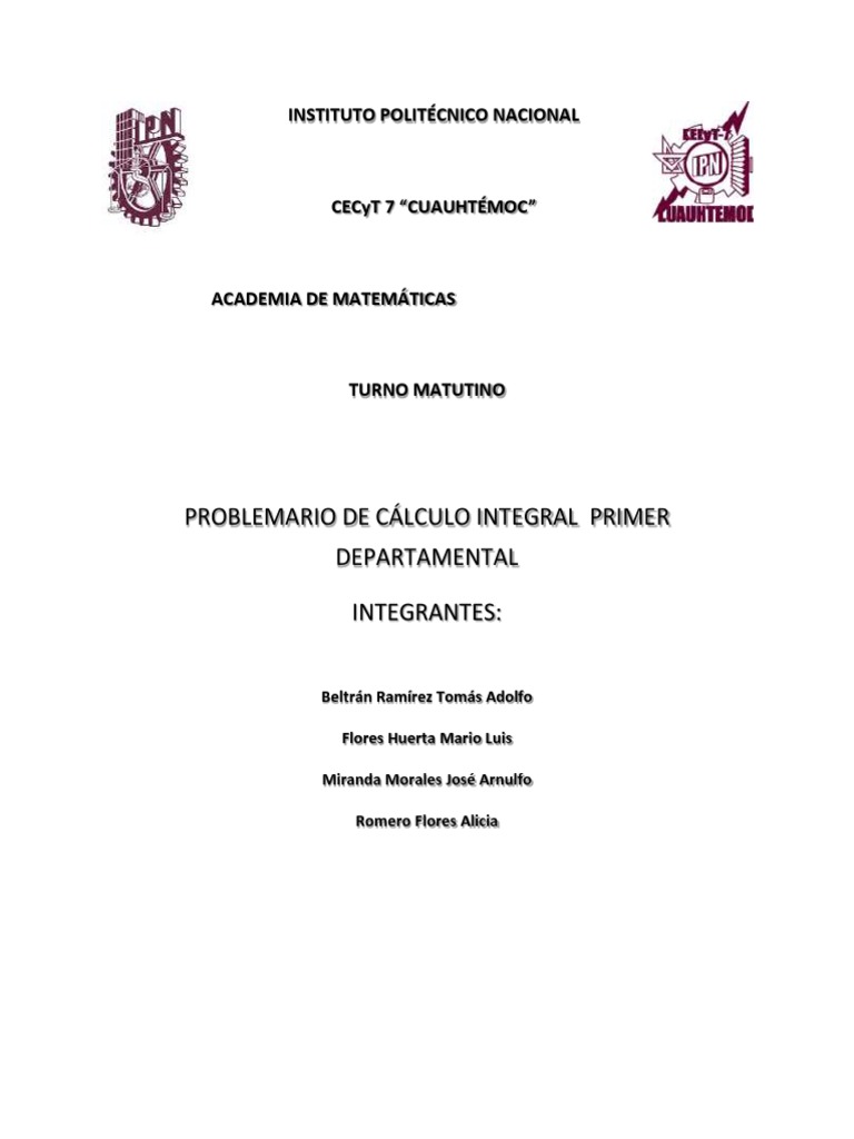 Calculo Integral - Primer - Problemario | PDF | Integral | Derivado