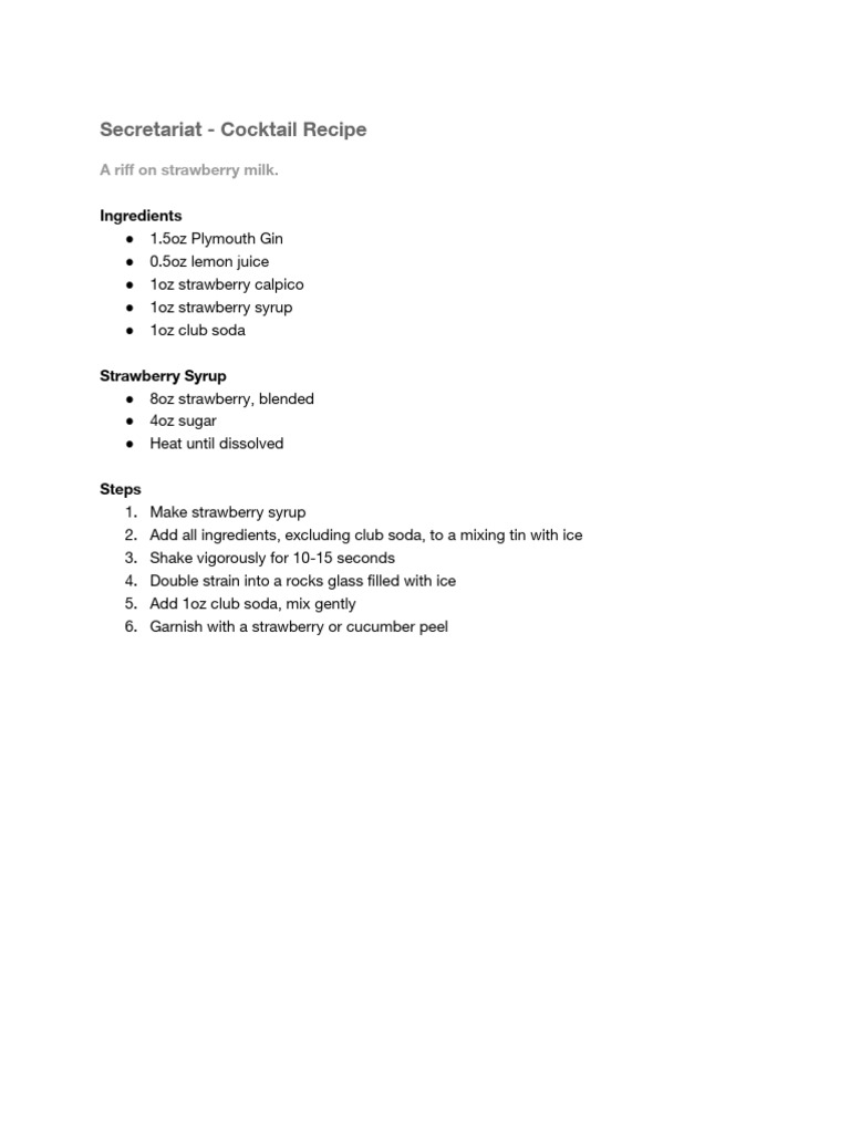 Secretariat - Cocktail Recipe | PDF | Cooking, Food & Wine | Wellness