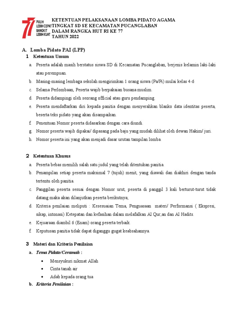 Juknis Lomba PIDATO AGAMA | PDF | Karier & Perkembangan | Olahraga & Rekreasi