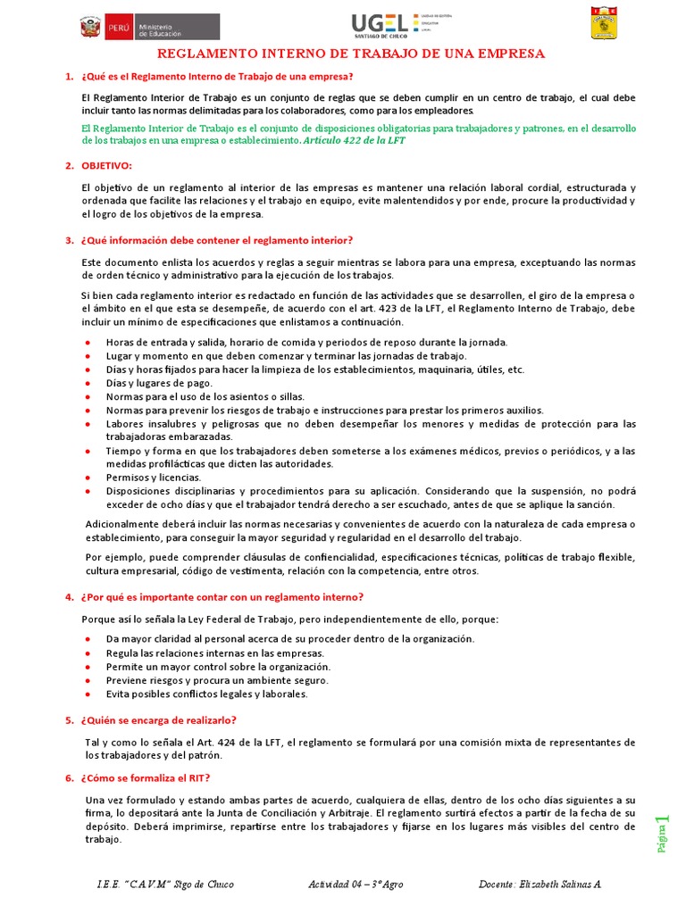 Reglamento Interno de Una Empresa | PDF | Regulación | Business