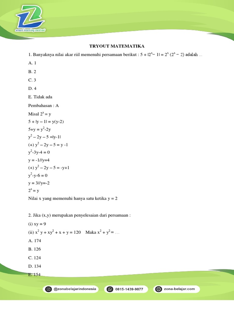 Tryout Matematika Zona Belajar | PDF | Metode & Bahan Ajar | Sains & Matematika