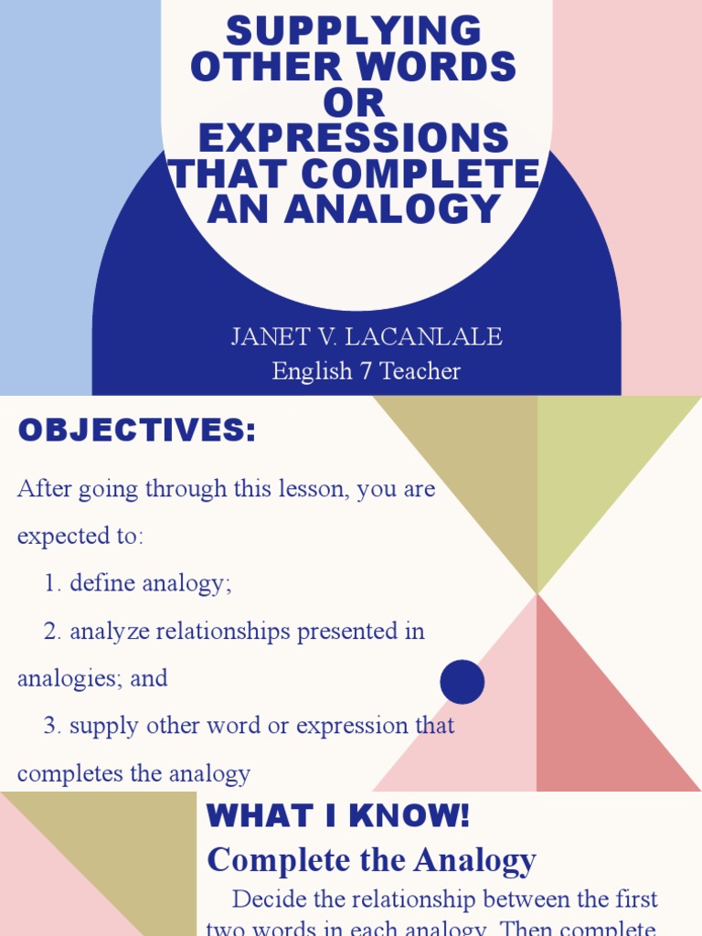 Eng 7 Week 1 Completing Analogy | PDF | Analogy