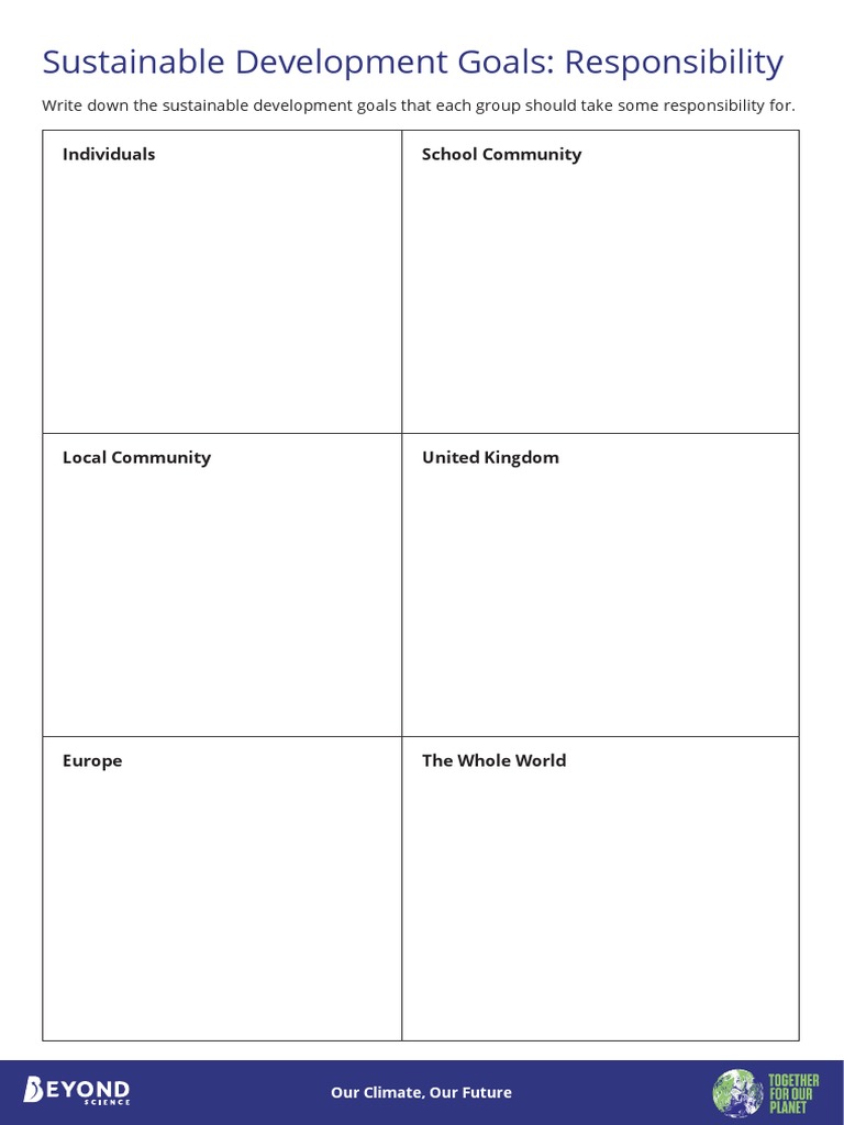 Sustainable Development Goals Responsibility Worksheet | PDF