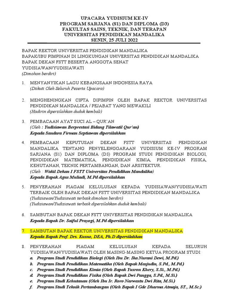 Susunan Acara Yudisium | PDF
