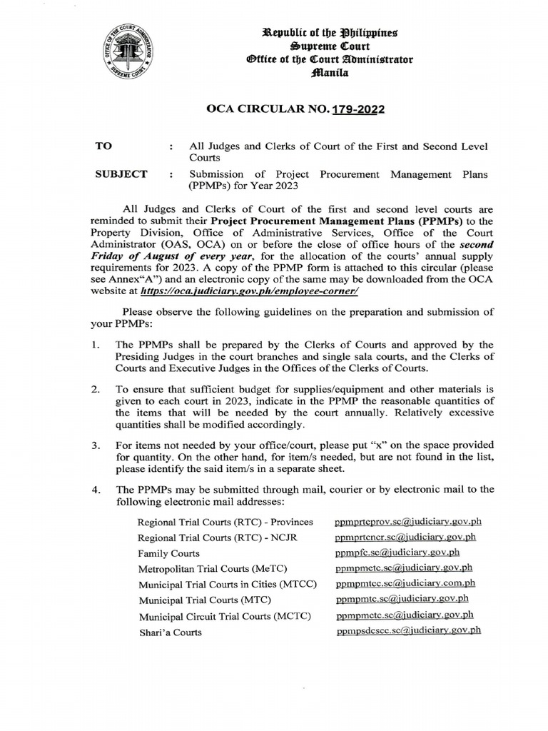 OCA Circular No. 179-2022 | PDF | Printer (Computing) | Constitutional Law