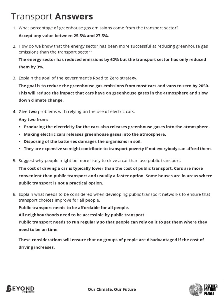 Transport Comprehension Answers | PDF