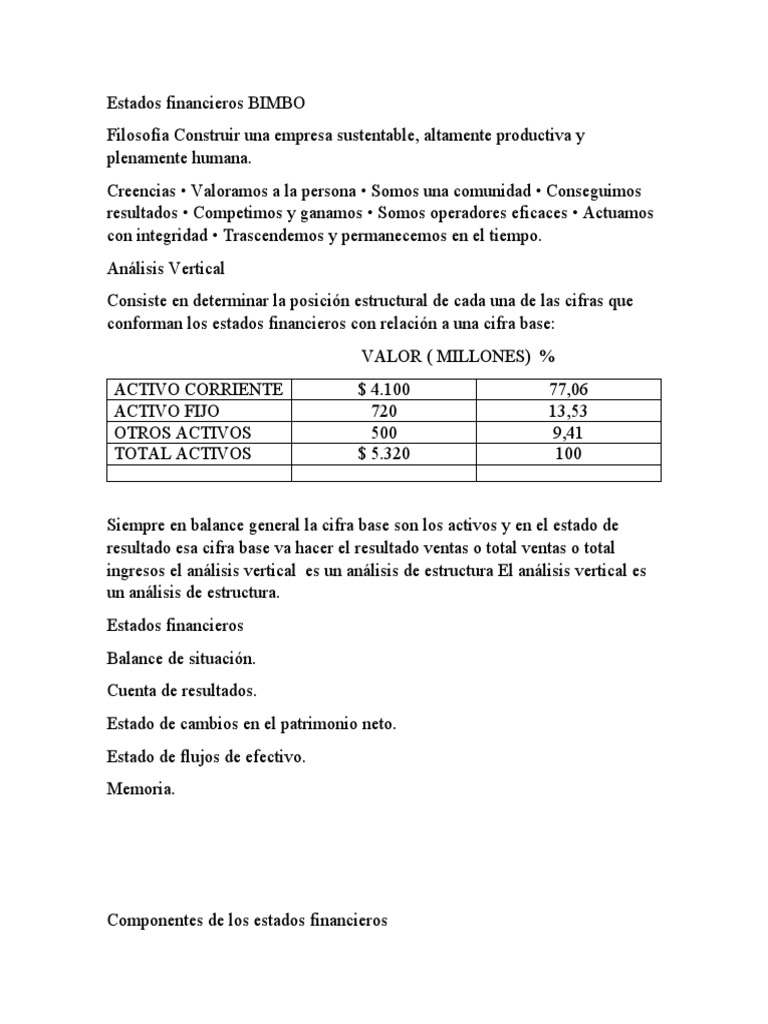 Estados Financieros BIMBO Eje 2 | PDF | Contabilidad | Estado financiero
