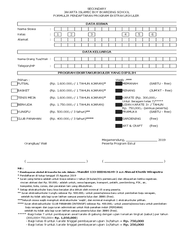 Formulir Ekskul 2019 | PDF