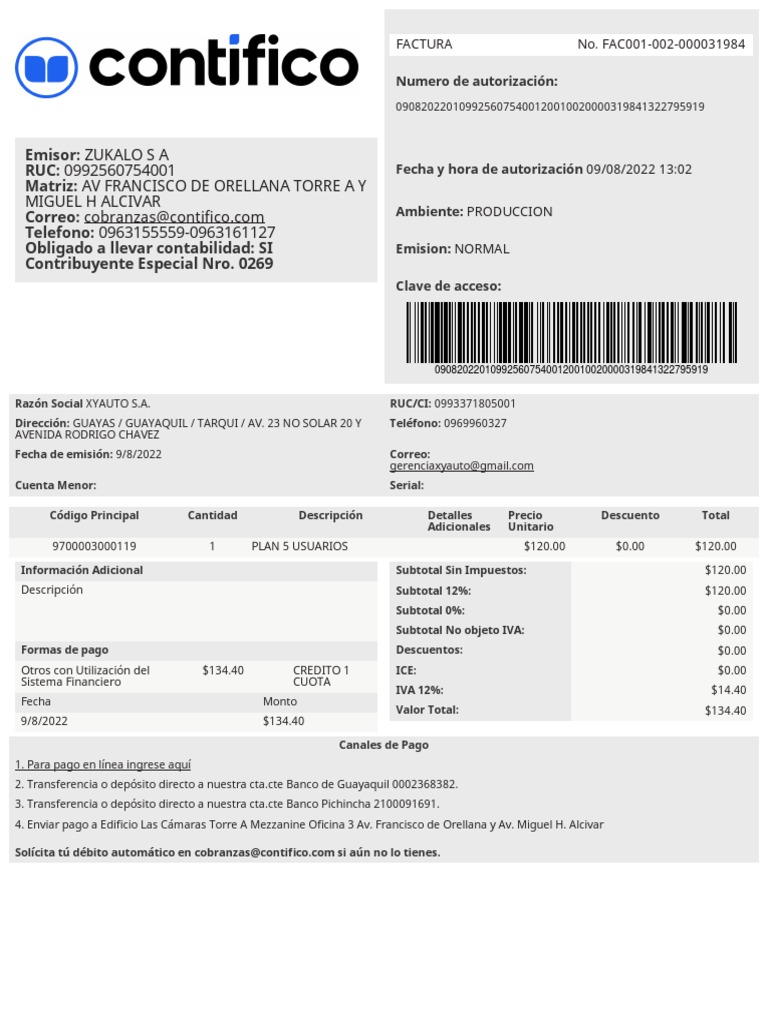 Fac 001 002 000031984 | PDF | Pagos | Industrias de servicio