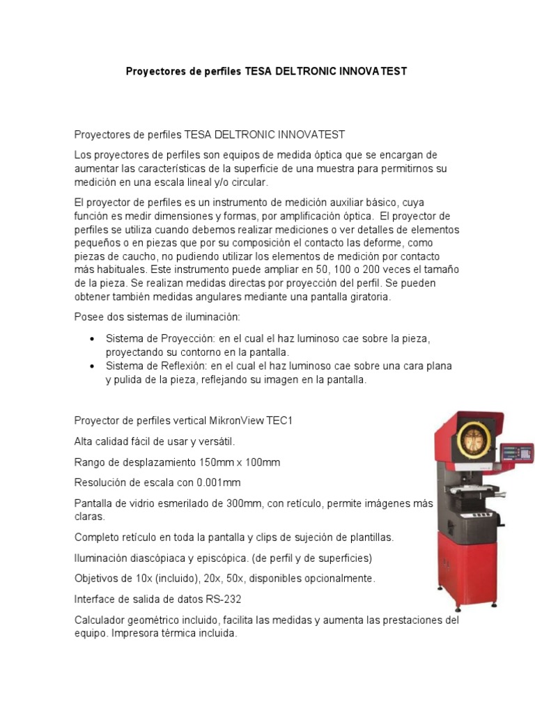 Proyectores de Perfiles TESA DELTRONIC INNOVATEST | PDF