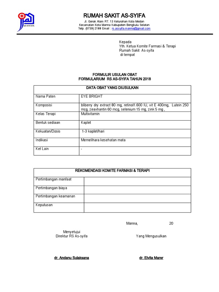 Formulir Usulan Obat Baru | PDF