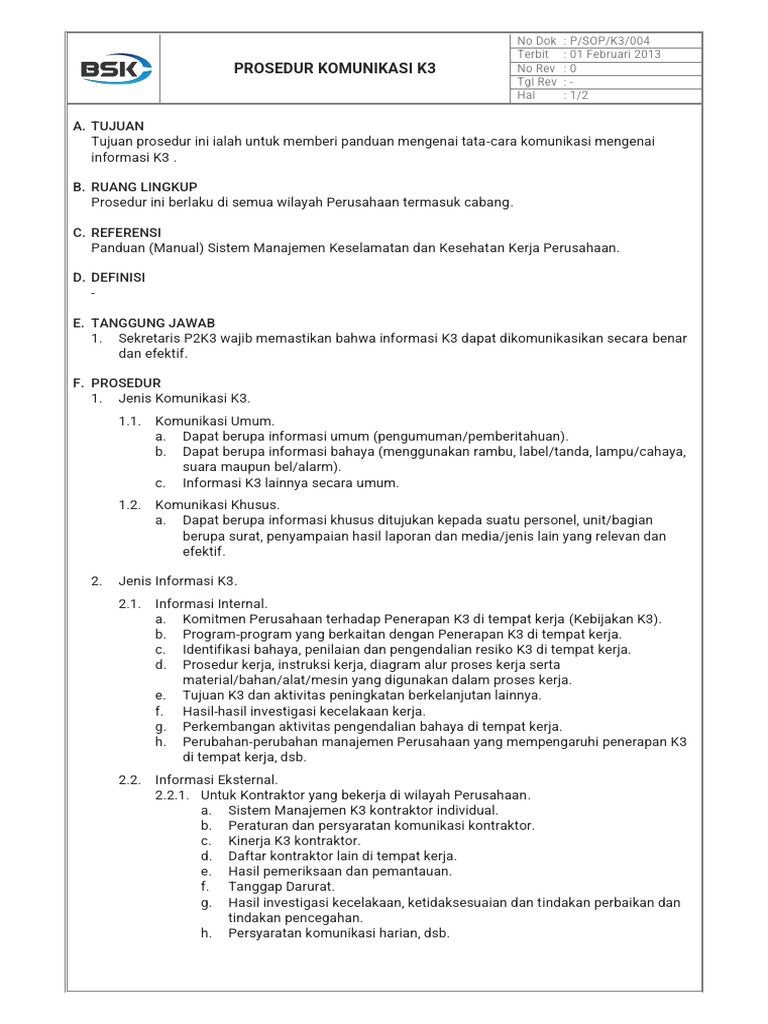 P-SOP-K3-004 Prosedur Komunikasi K3 | PDF