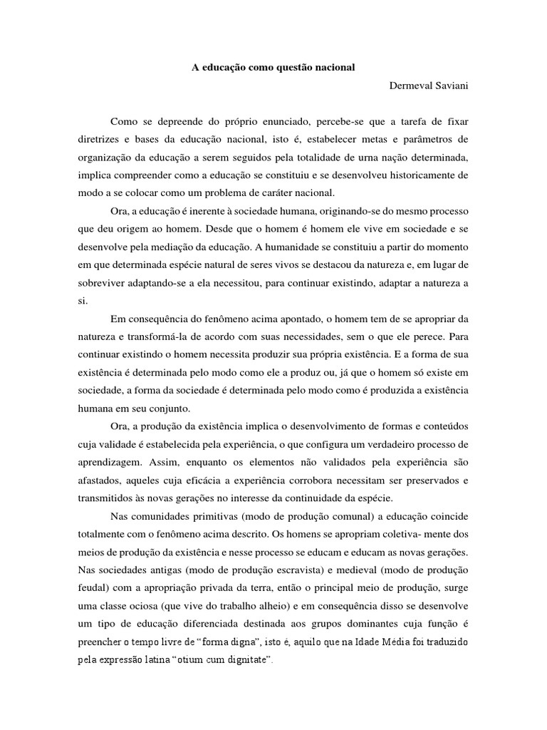 SAVIANI Dermeval. A Educao Como Questo Nacional | PDF | Estado | Brasil