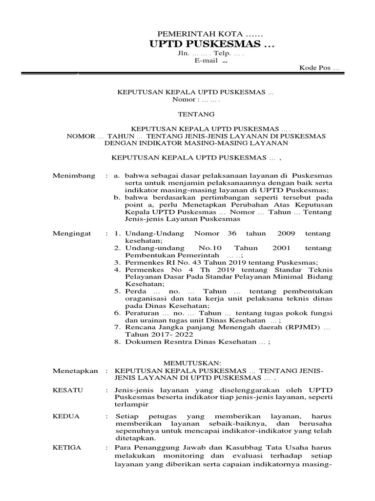 Keputusan Layanan UPTD Puskesmas | PDF