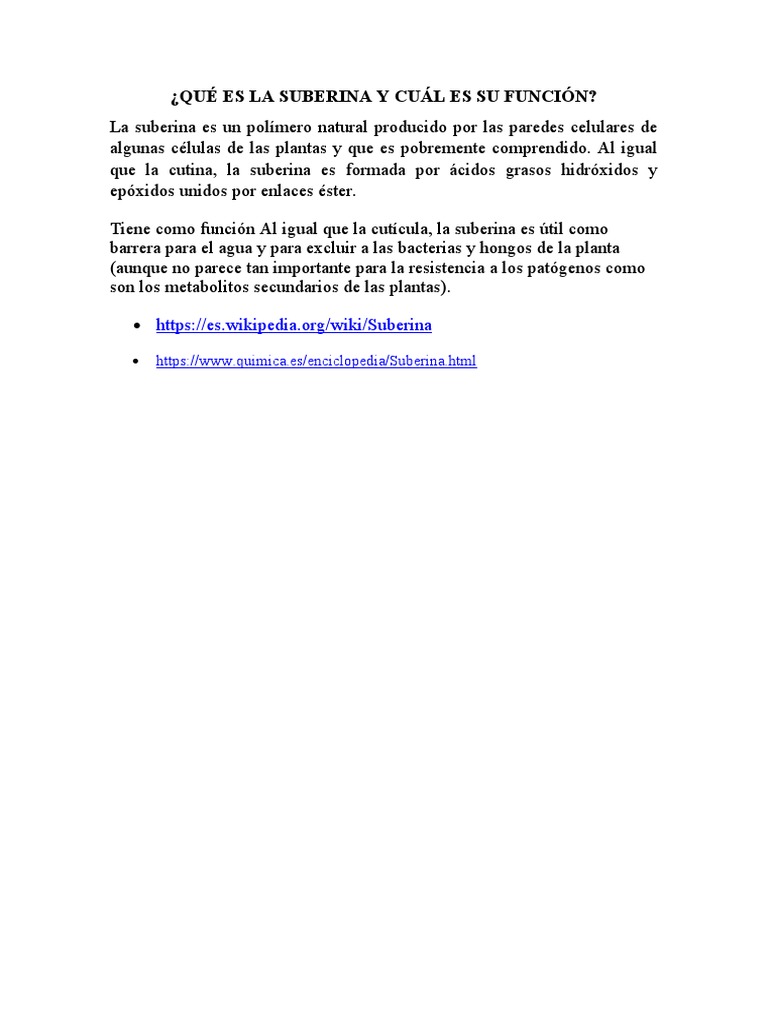 Función y definición de la suberina | PDF | Ciencia y matemáticas
