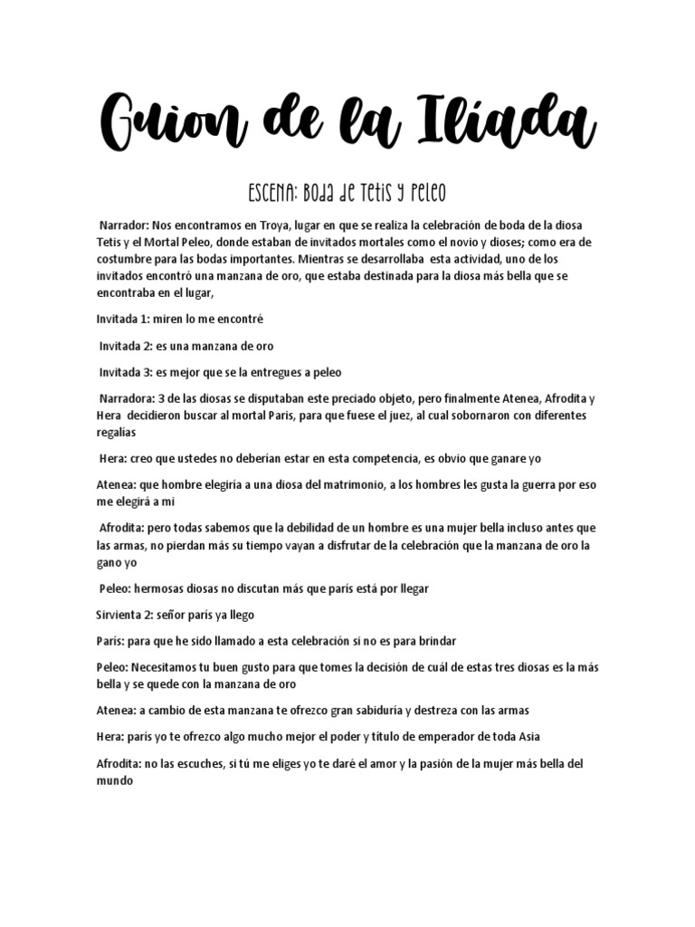 Guion de La Ilíada | PDF | París (mitología)