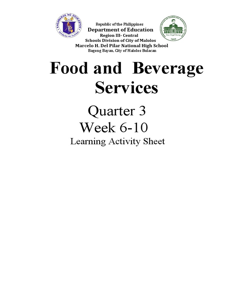 LAS 3q Week 6-10 | PDF | Drink | Tableware