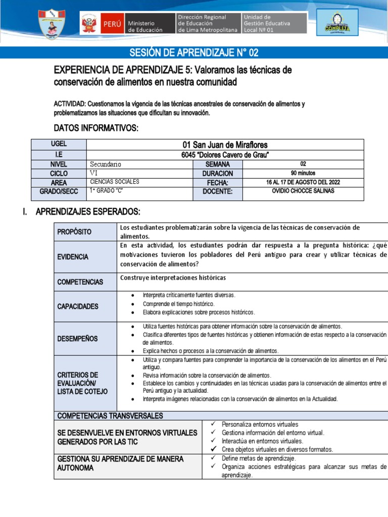 1°sesion 2 CCSS Urbano Eda 5 | PDF | Aprendizaje | Evaluación
