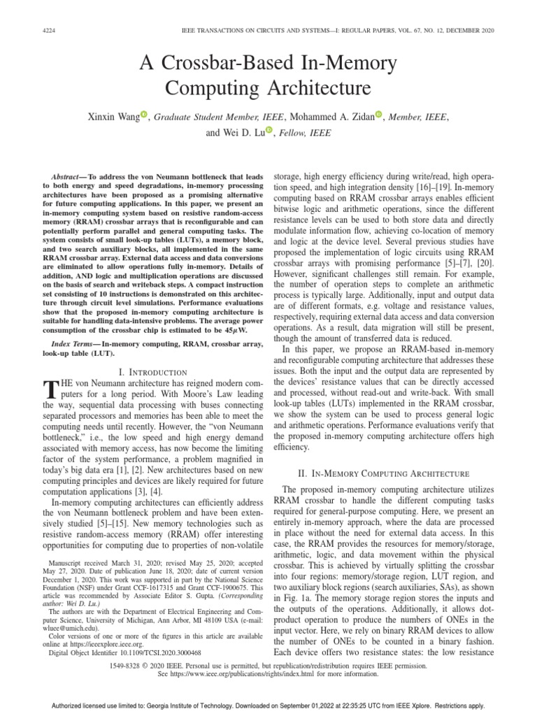 A Crossbar Based In Memory Computing Architecture Pdf Computer Data 9473