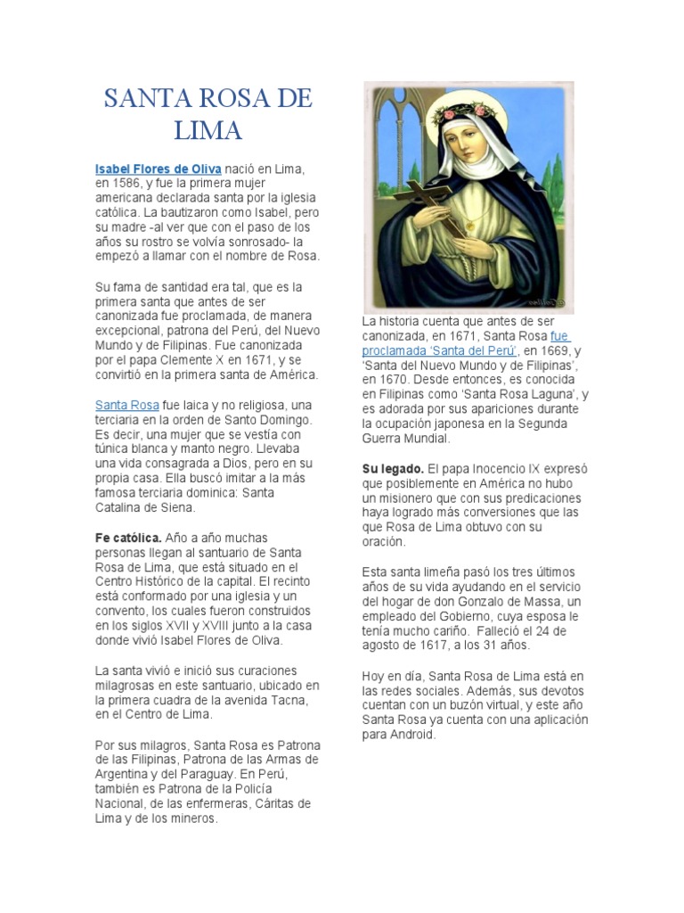 Santa Rosa de Lima | PDF | Iglesia Católica