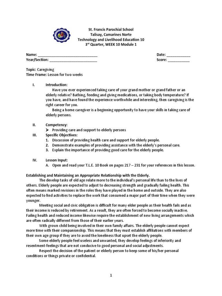 Tle 10 3rd Quarter Caregiving | PDF | Caregiver | Hygiene