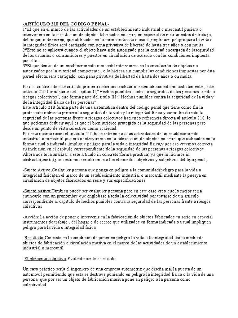Análisis del Artículo 210 del Código Penal | PDF | Castigos | Derecho penal